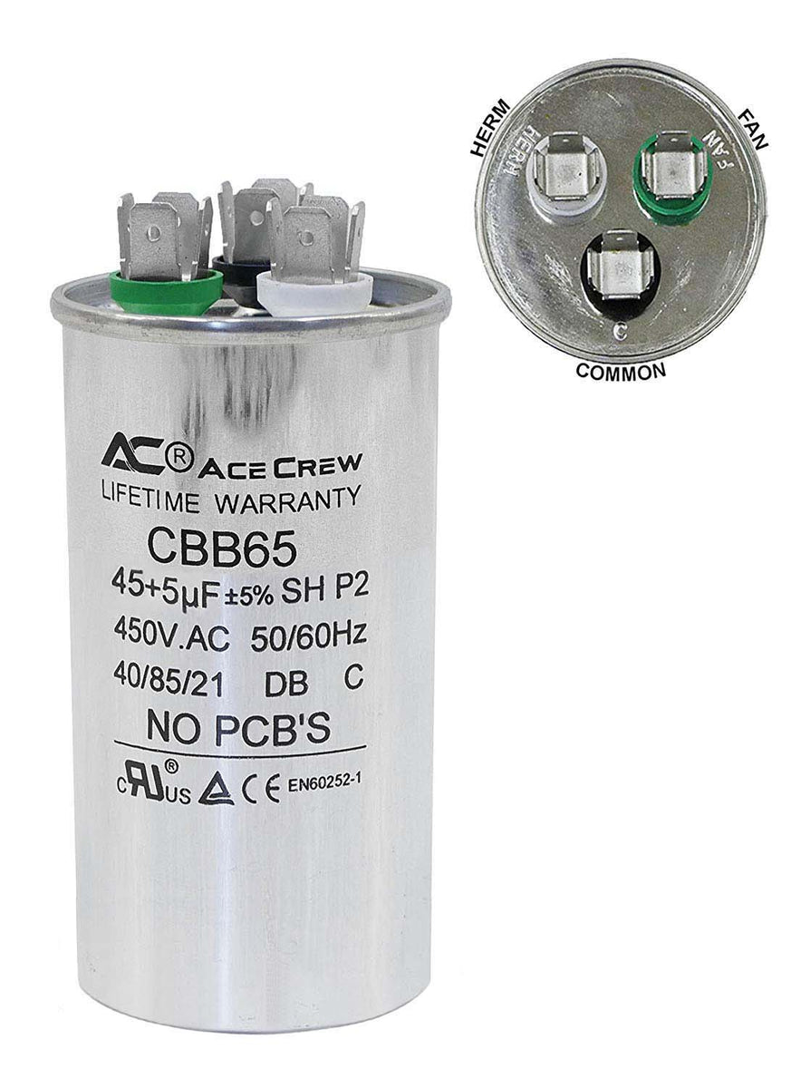 45+5 uf 45/5 MFD ±5% 370V/450VAC CBB65 Dual Run Capacitor | HVAC ...