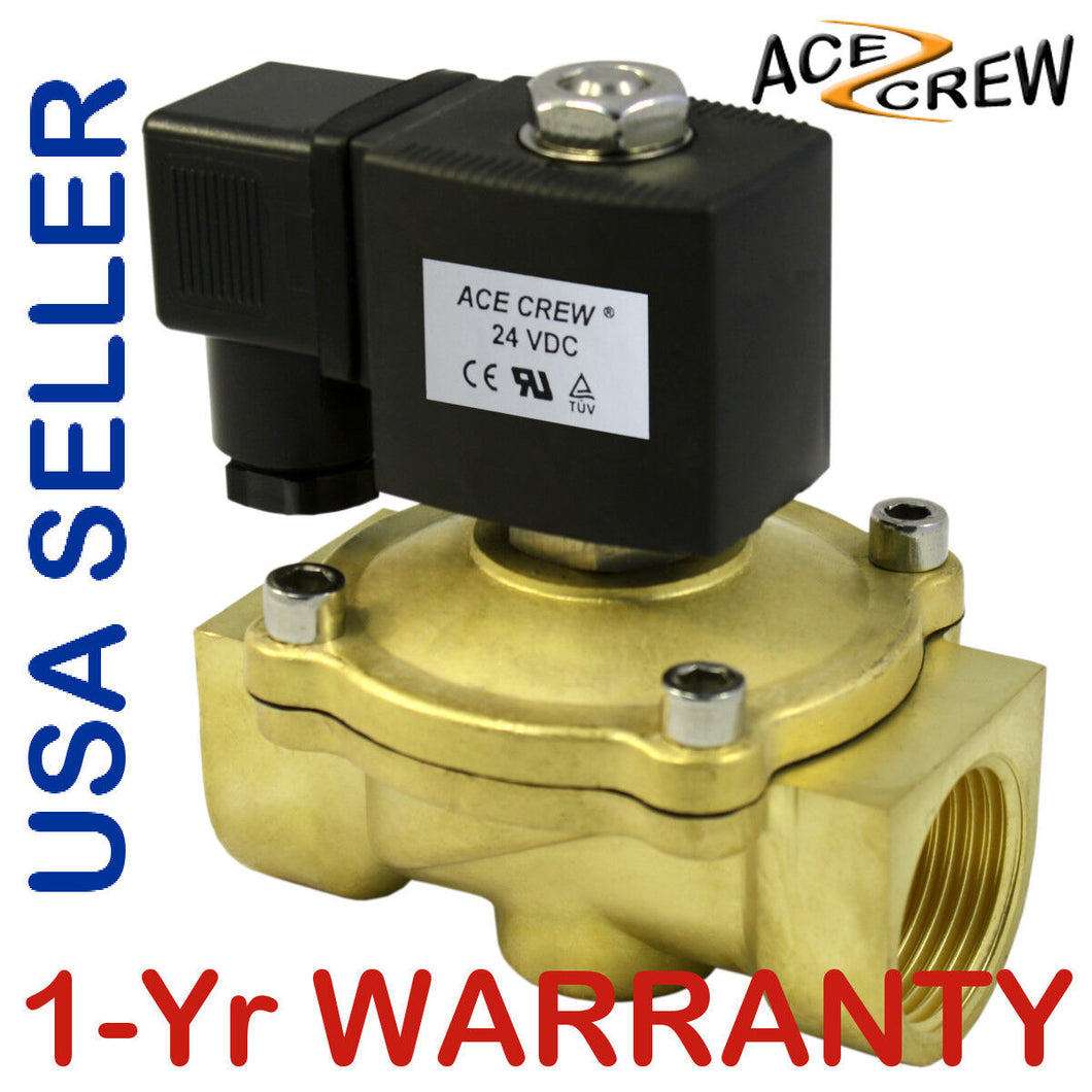 Brass Solenoid Valve Normally Closed 1 inch 24VDC- ACECREW – AceCrew